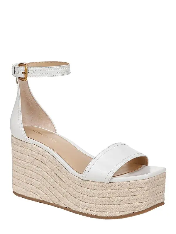 Veronica Beard Gianna Leather Platform Wedge Espadrille Sandals - Coconut