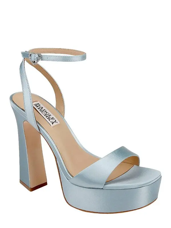 Badgley Mischka Caia Platform Sandals - Mist Blue Satin