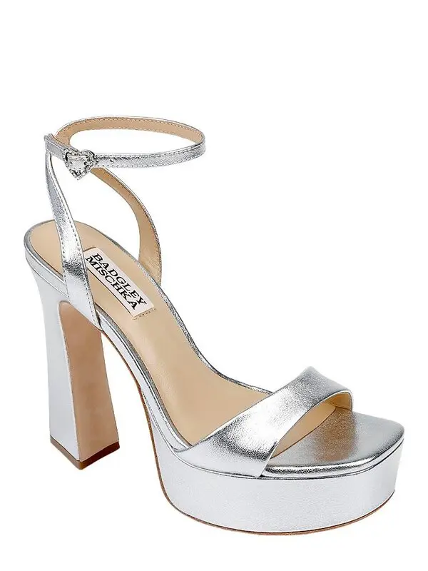 Badgley Mischka Caia Platform Sandals - Silver Leather