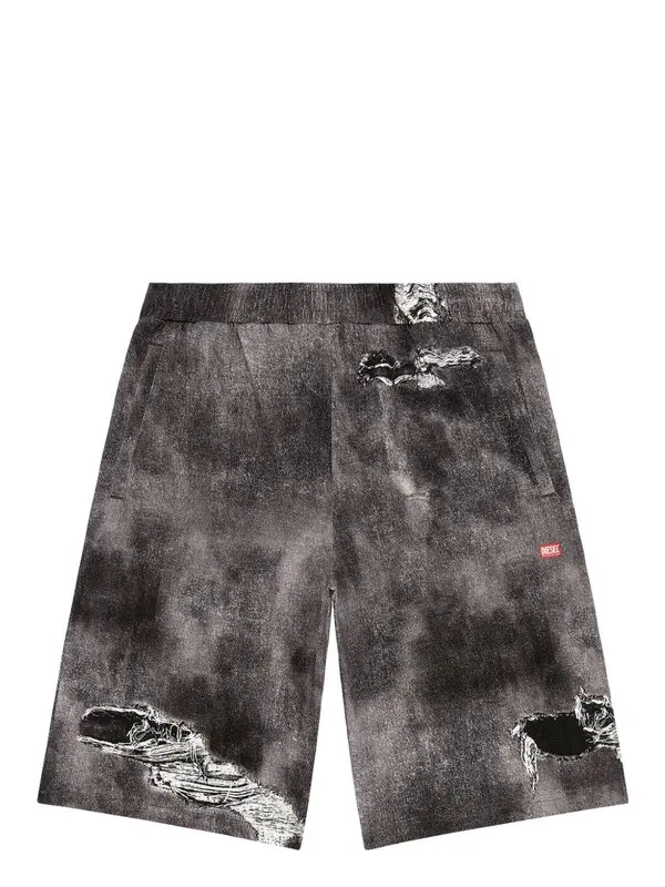 DIESEL® Distressed-print Cotton Track Shorts - Black