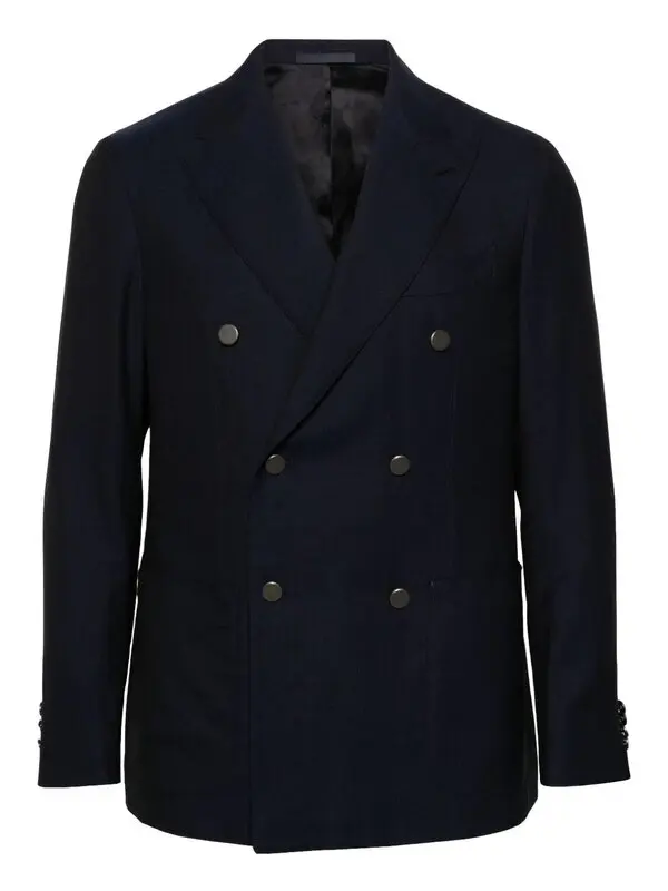 Caruso Double-breasted Wool Blazer - Blue