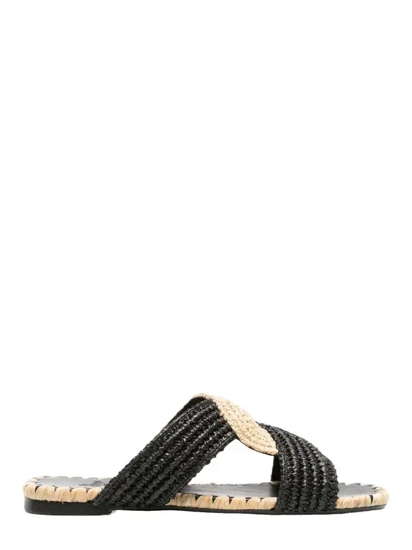 CastaÑer Prado Twist-detail Raffia Slides - Black