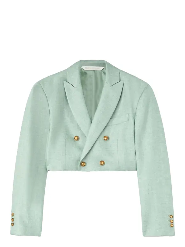 Palm Angels Linen Cropped Blazer - Green