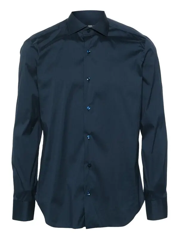 BARBA NAPOLI Classic-collar Poplin Shirt - Blue