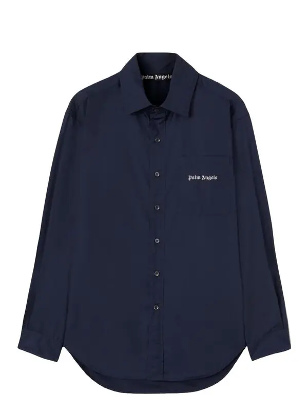 Palm Angels Logo-embroidered Cotton Shirt - Blue