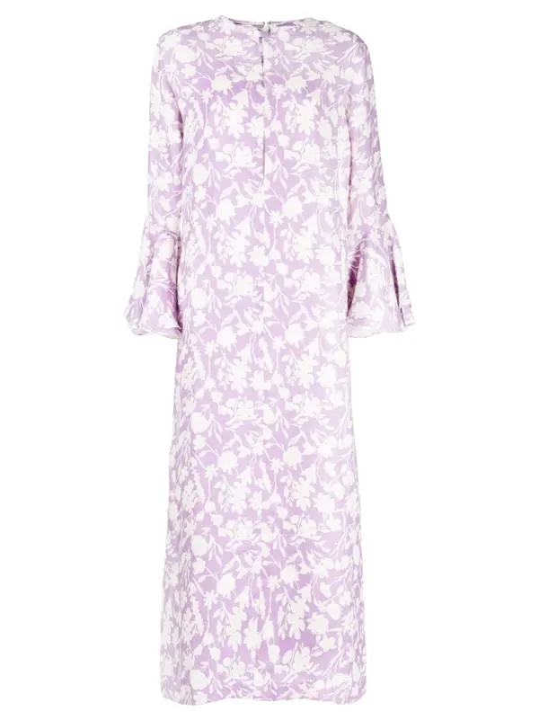BAMBAH Floral-print Ruffled Kaftan Dress - Purple