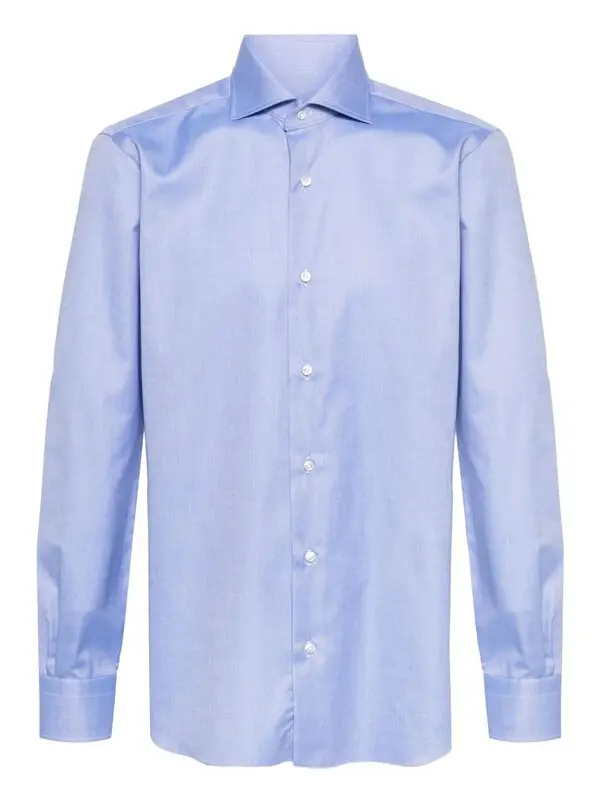 BARBA NAPOLI Cutaway Collar Cotton Shirt - Blue