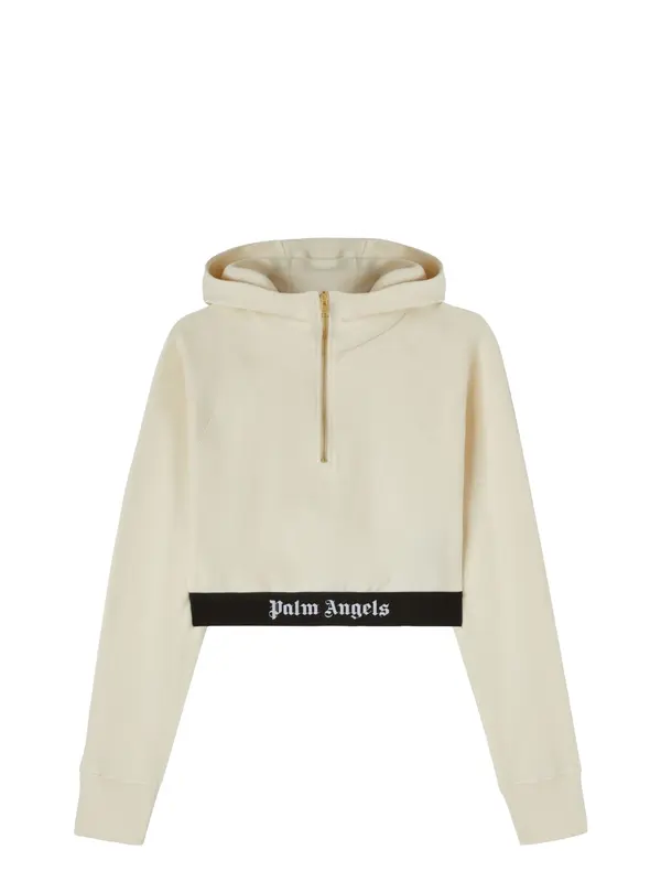 Palm Angels Logo-tape Cropped Hoodie - Neutrals