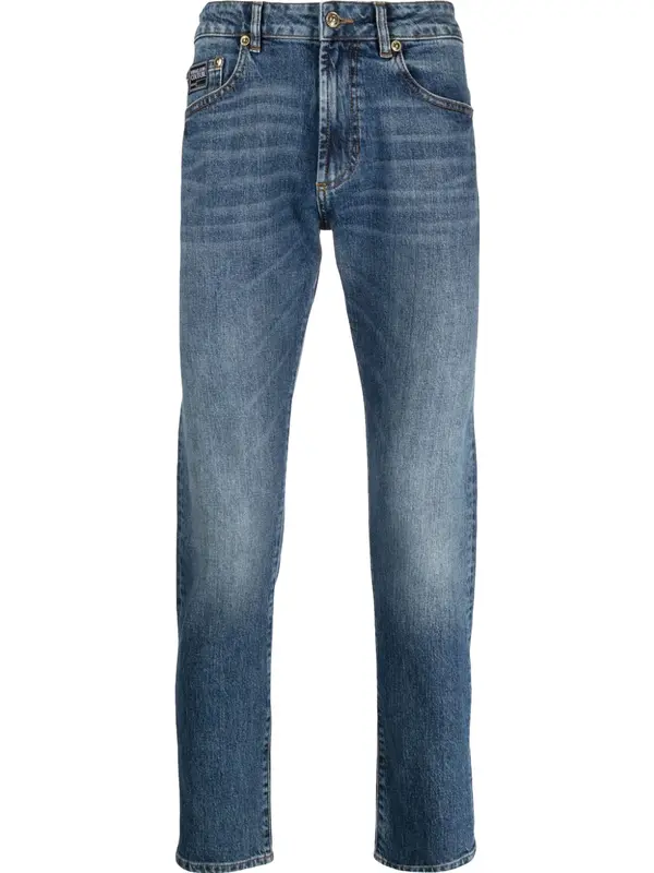 Versace Logo-appliqué Slim-cut Jeans - Blue