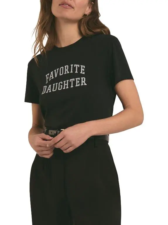 FAVORITE DAUGHTER Cropped Collegiate T-shirt - Black W/ White
