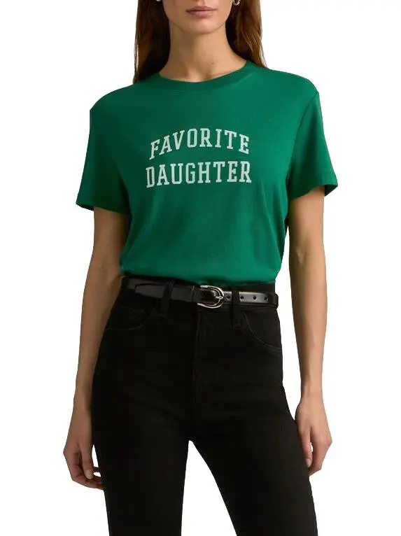 FAVORITE DAUGHTER Cropped Collegiate T-shirt - Emerald W/ White