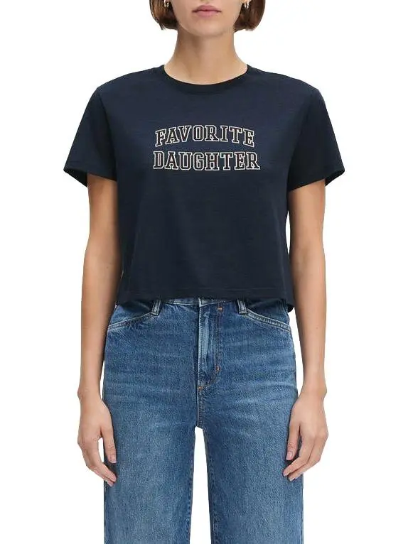 FAVORITE DAUGHTER Cropped Collegiate T-shirt - Navy/burgundy