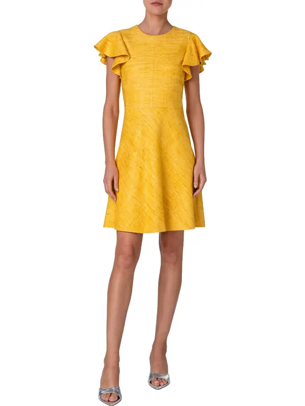 Akris Ruffle Sleeve Silk Tweed Dress - Sun