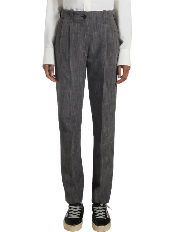 GOLDEN GOOSE Mélange Tapered Virgin Wool Blend Trousers - Grey/ White