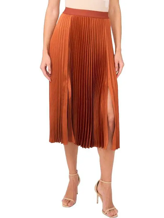 Halogen Pleated Slit Hem Midi Skirt - Baked Clay