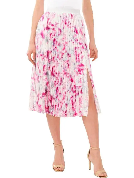 Halogen Pleated Slit Hem Midi Skirt - Magenta