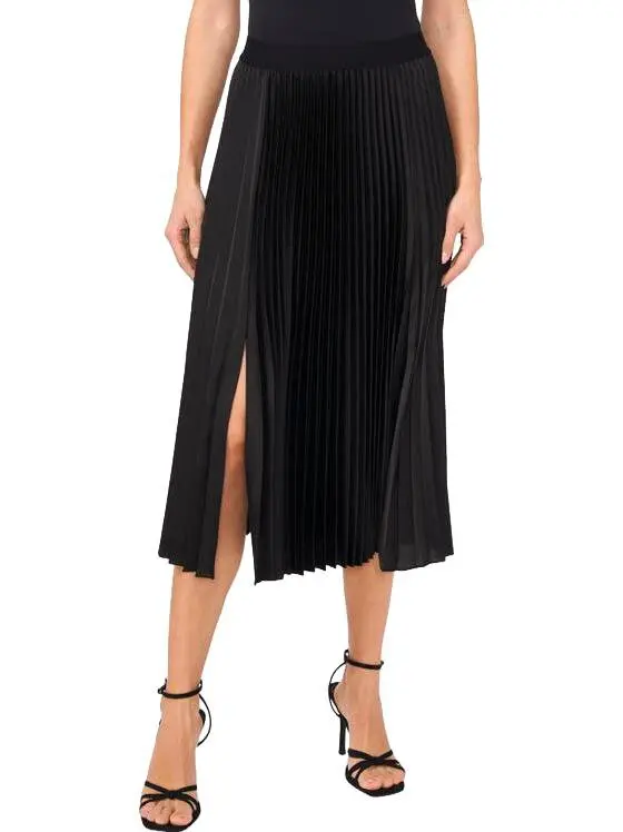 Halogen Pleated Slit Hem Midi Skirt - Rich Black