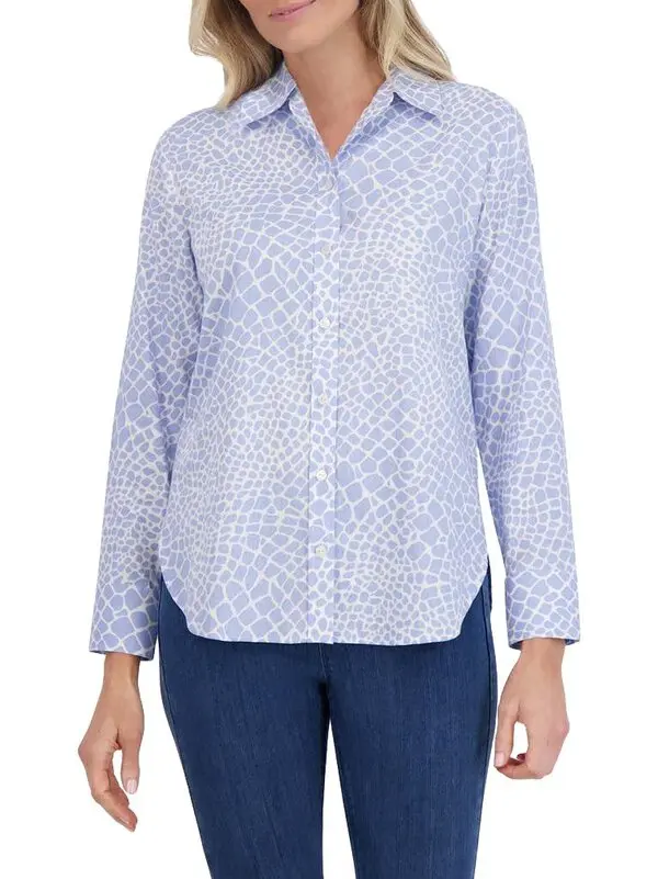 Foxcroft Meghan Giraffe Print Linen-blend Shirt - Blue/ White