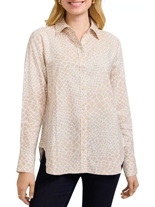 Foxcroft Meghan Giraffe Print Linen-blend Shirt - Flax White