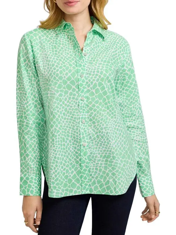 Foxcroft Meghan Giraffe Print Linen-blend Shirt - New Leaf/ White