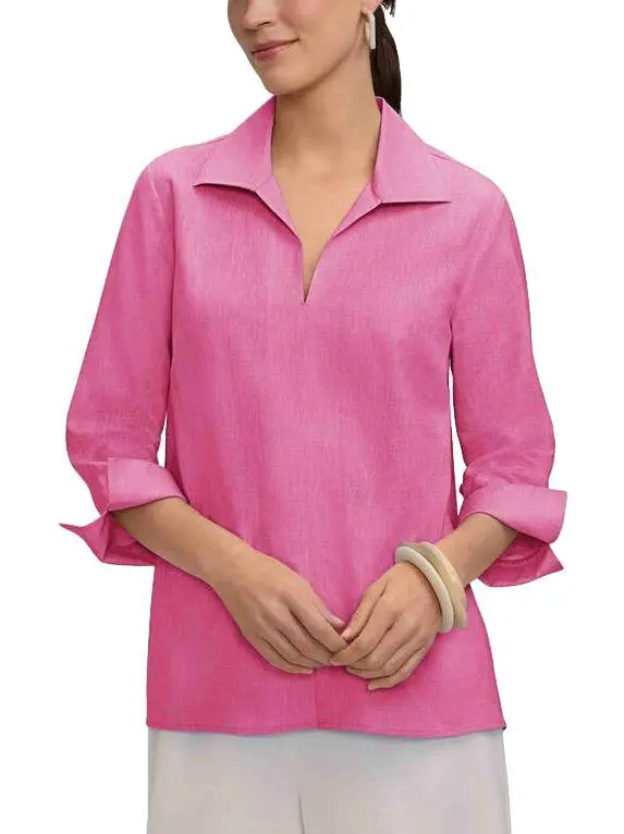 Foxcroft Agnes Linen Blend Top - Cosmo Pink