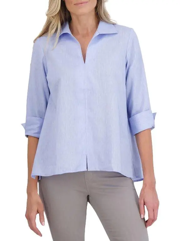 Foxcroft Agnes Linen Blend Top - Powder Blu