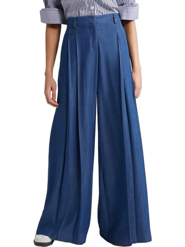 TWP Pleated Wide Leg Tencel Lyocell Pants - Medium Indigo