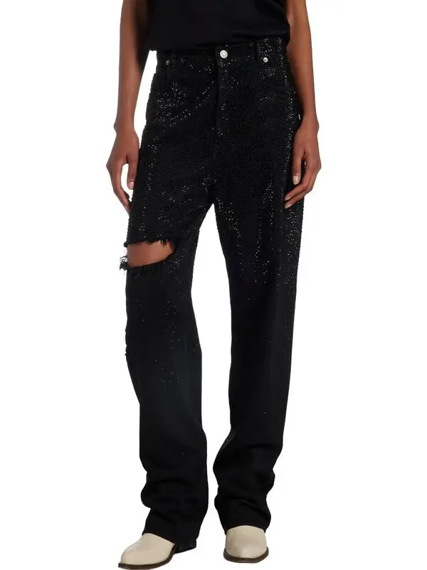 GOLDEN GOOSE Crystal Embellished Ripped Jeans - Black