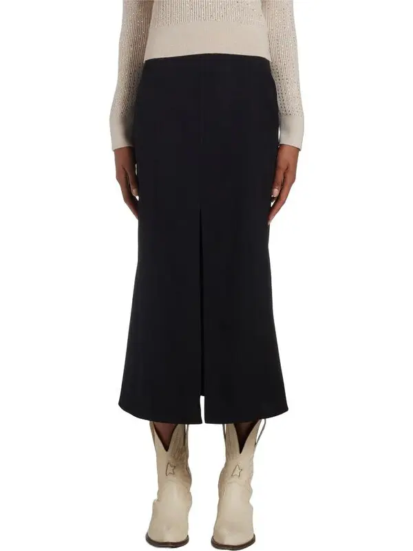 GOLDEN GOOSE Virgin Wool Midi Skirt - Black