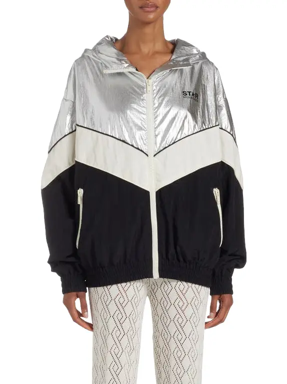 Golden Goose Patchwork Hooded Windbreaker - Silver/dark Papyrus/black