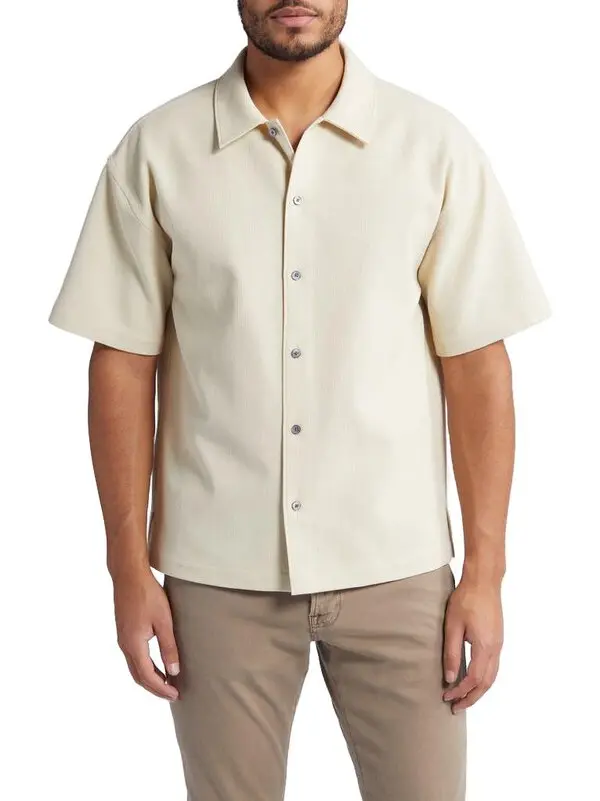 FRAME Textured Short Sleeve Button-up Shirt - Beige