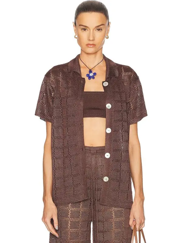 Calle Del Mar Short Sleeve Patchwork Shirt - Chocolate