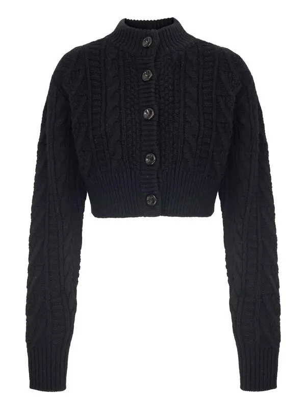 EMILIA WICKSTEAD Aleph Cashfeel Cable Knit Cropped Cardigan - Black