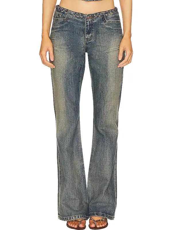 JADED LONDON Whipstitch Low Rise Straight Jeans - Denim