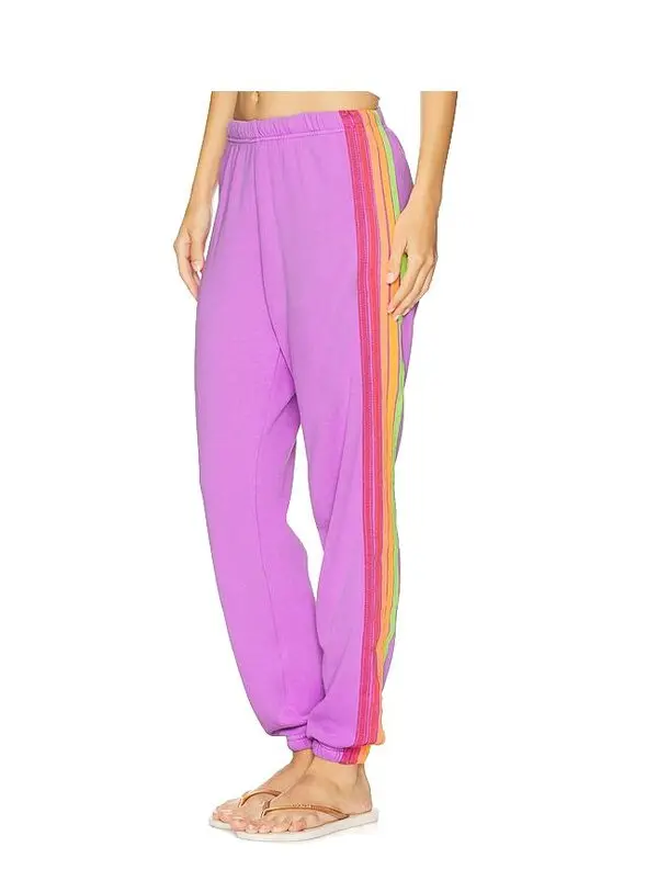 Aviator Nation 5 Stripe Fleece Sweatpant - Neon Purple & Neon