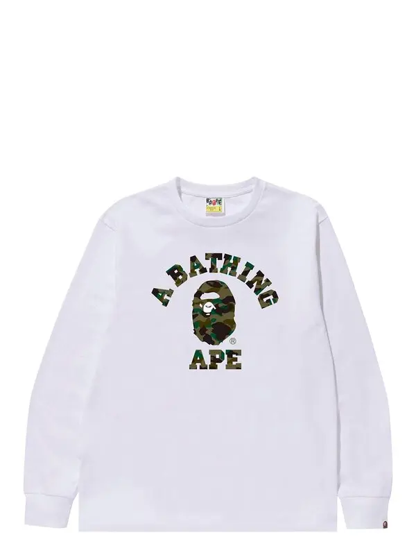 A BATHING APE 1st Camo College Long-sleeve Tee /green - White