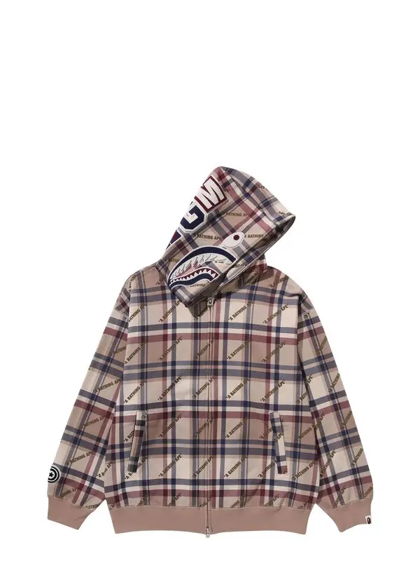 A BATHING APE Logo Check Pattern Shark Full Zip Hoodie 'beige - Tan
