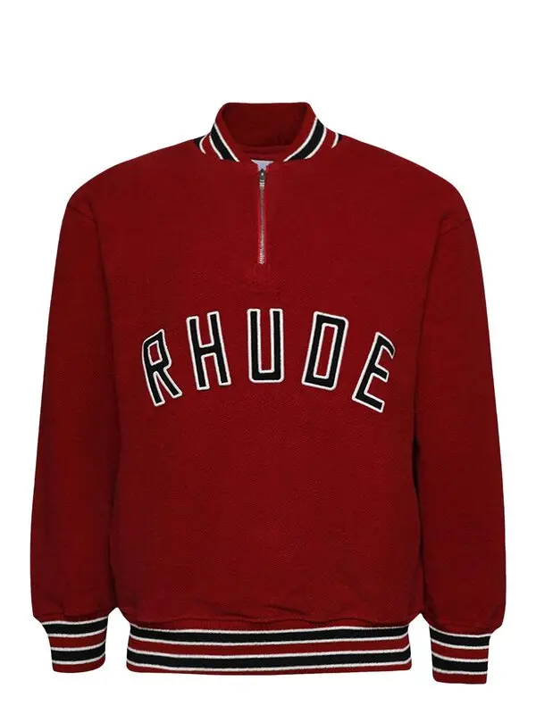 Rhude Quarter Zip Varsity Jacket - Red