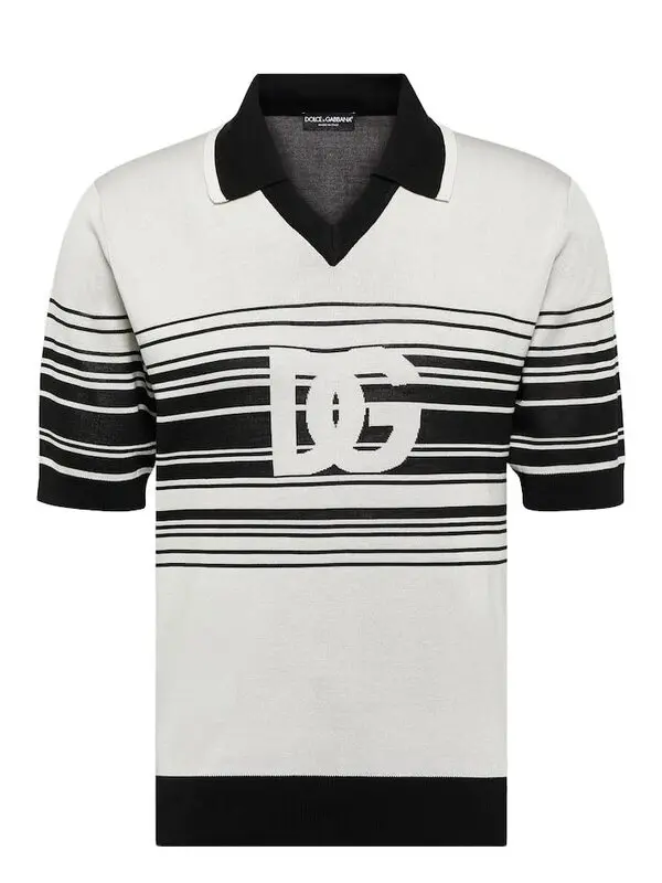 Dolce & Gabbana Logo Striped Silk Jacquard Polo Shirt - Multicoloured