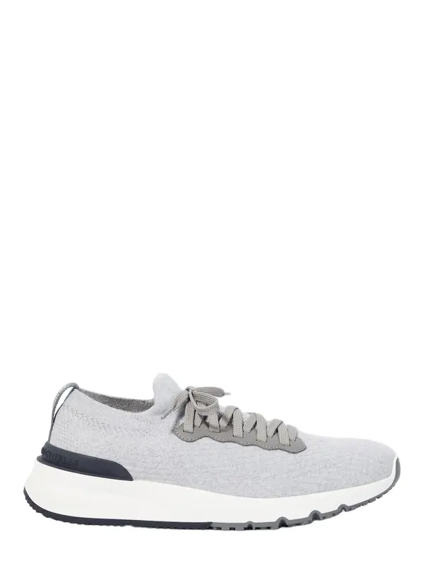 Brunello Cucinelli Leather-trimmed Knitted Sneakers - Grey
