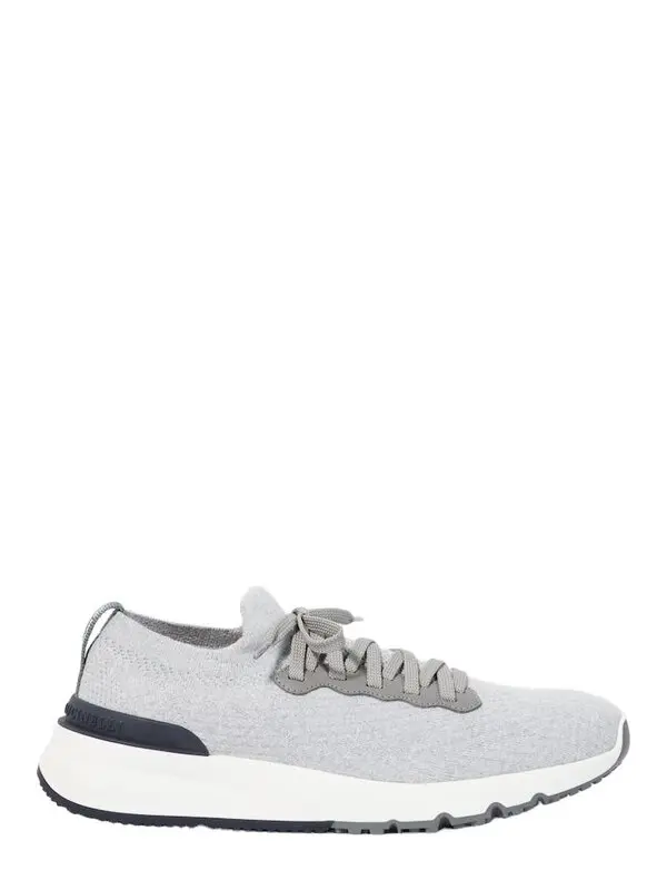 Brunello Cucinelli Leather-trimmed Knitted Sneakers - Grey