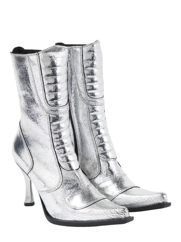 Vetements Metallic Leather Ankle Boots - Silver