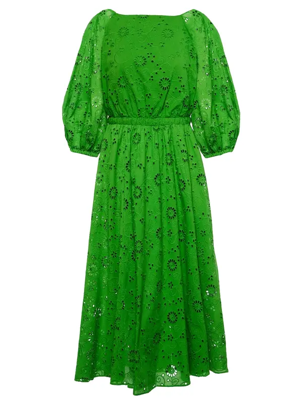 Carolina Herrera Openwork Embroidered Cotton Midi Dress - Green