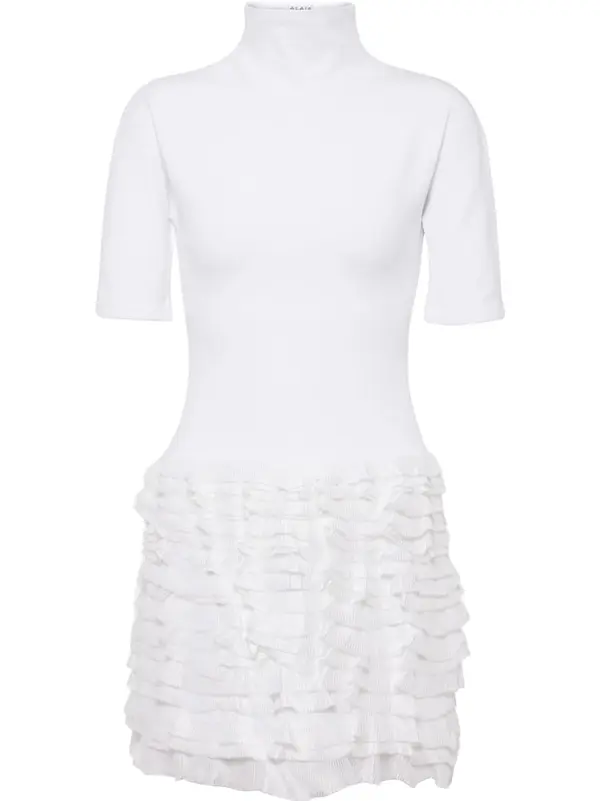Alaïa Ruffled High-neck Minidress - White