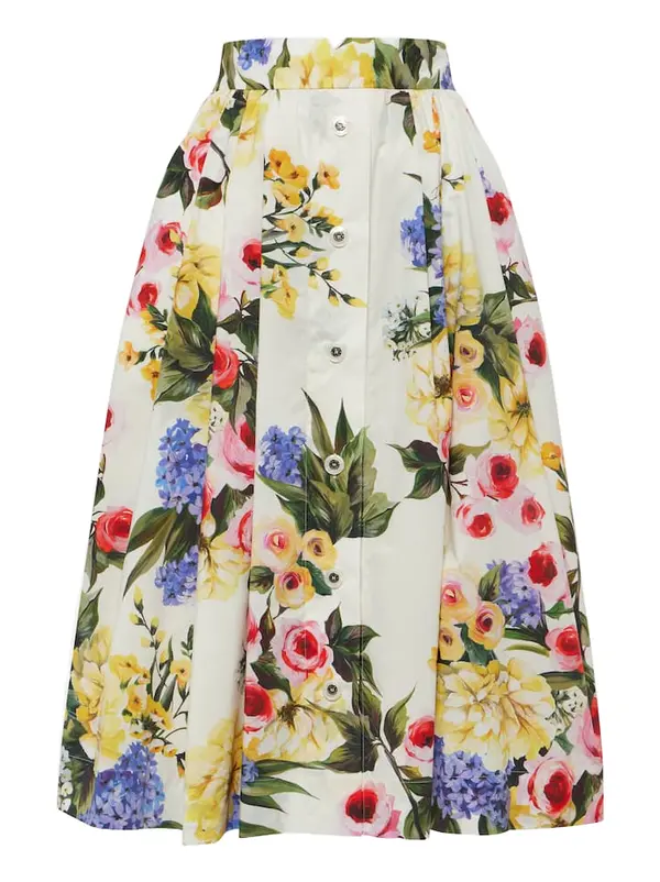 Dolce & Gabbana Floral Cotton Poplin Midi Skirt - Multicoloured