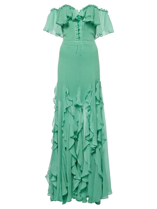 Costarellos Off-shoulder Corset Gown - Green