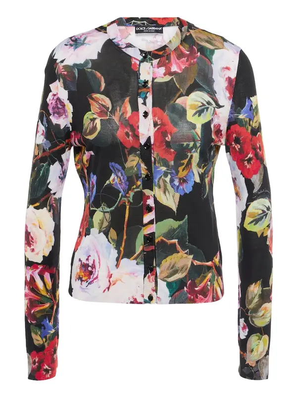 Dolce & Gabbana Floral Silk Cardigan - Black