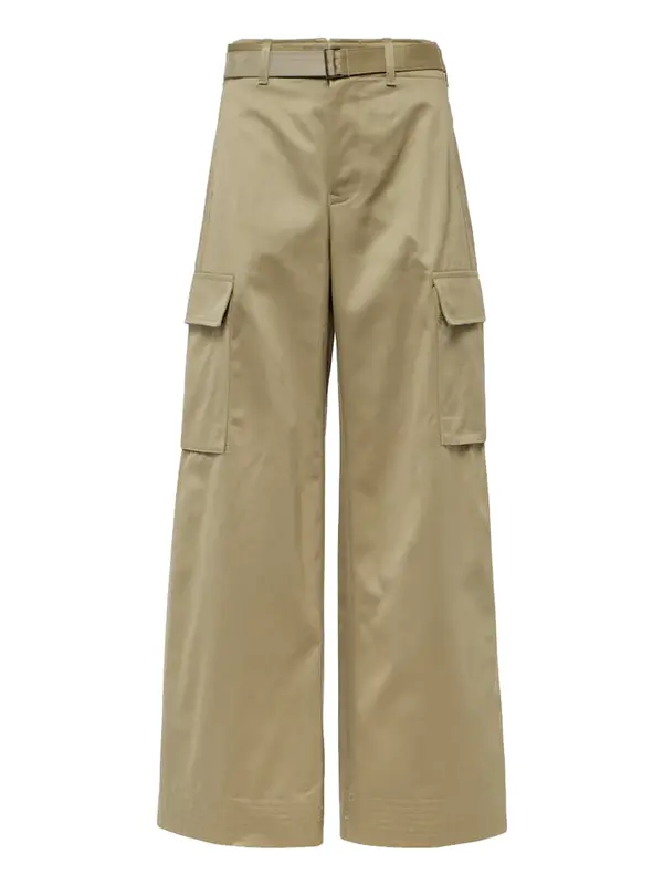 Sacai High-rise Wide-leg Cotton Gabardine Pants - Beige