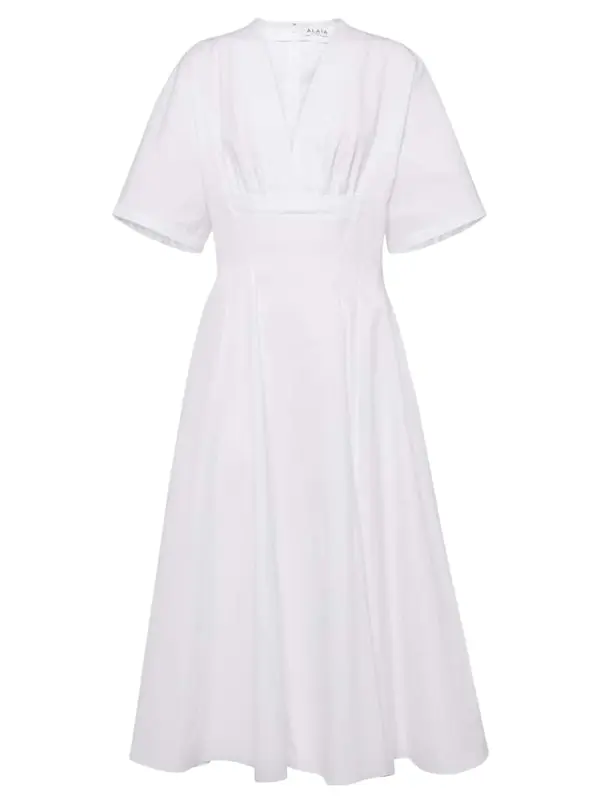 Alaïa Cotton Poplin Midi Dress - White