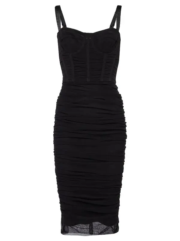 Dolce & Gabbana Ruched Tulle Midi Dress - Black